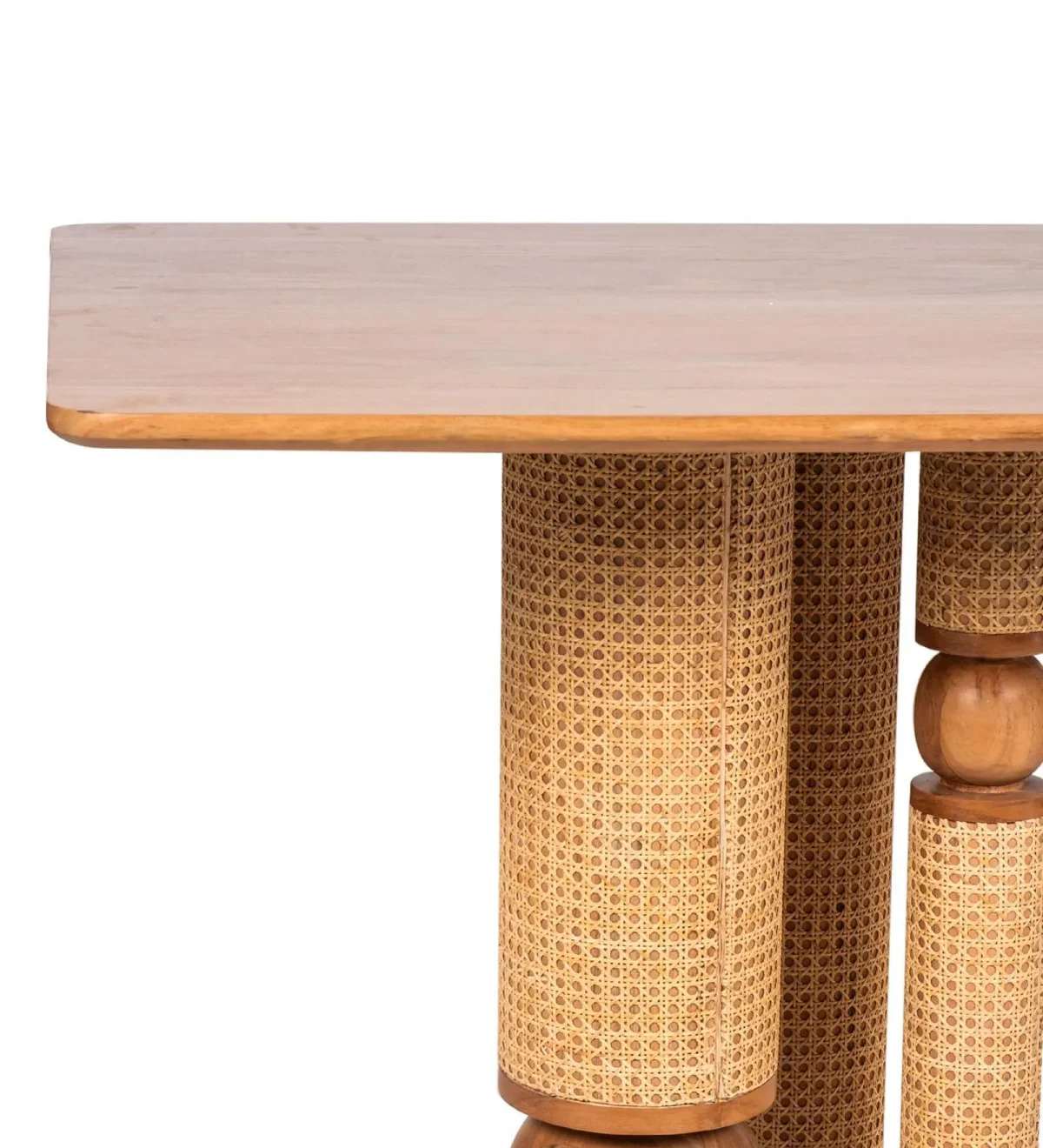 Rattan Solid Wood Rectangle 6 Seater Dining Table In Natural Finish ...