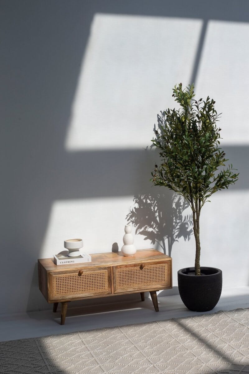 Mango Wood Lyra Rattan Drawers Wooden Unit,TV Unit - Viratra Art Decor